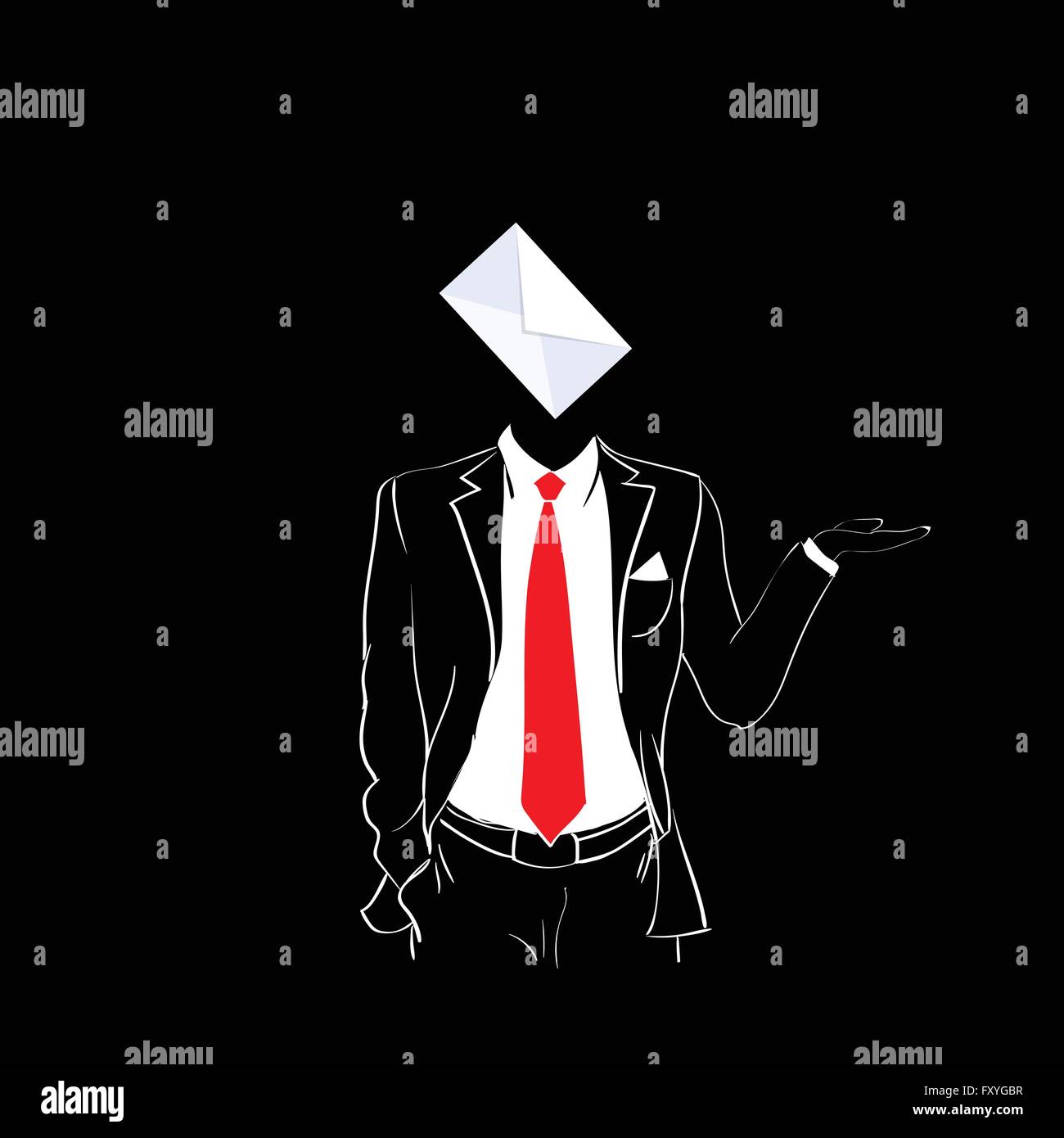 Man Silhouette Suit Red Tie Envelope E-mail Black Stock Vector Image ...