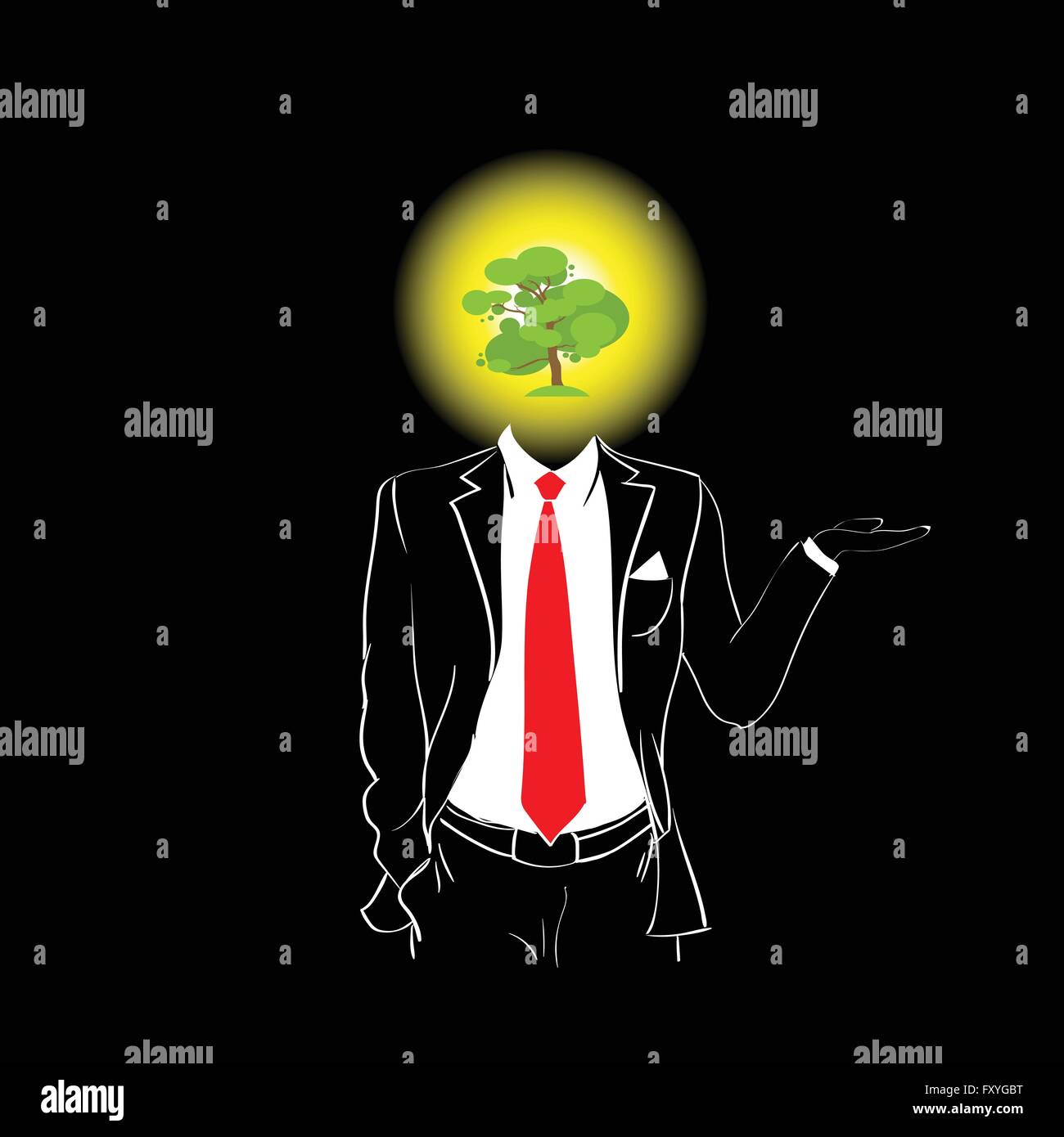 Man Silhouette Suit Red Tie Green Tree Head Concept Stock Vector Image ...