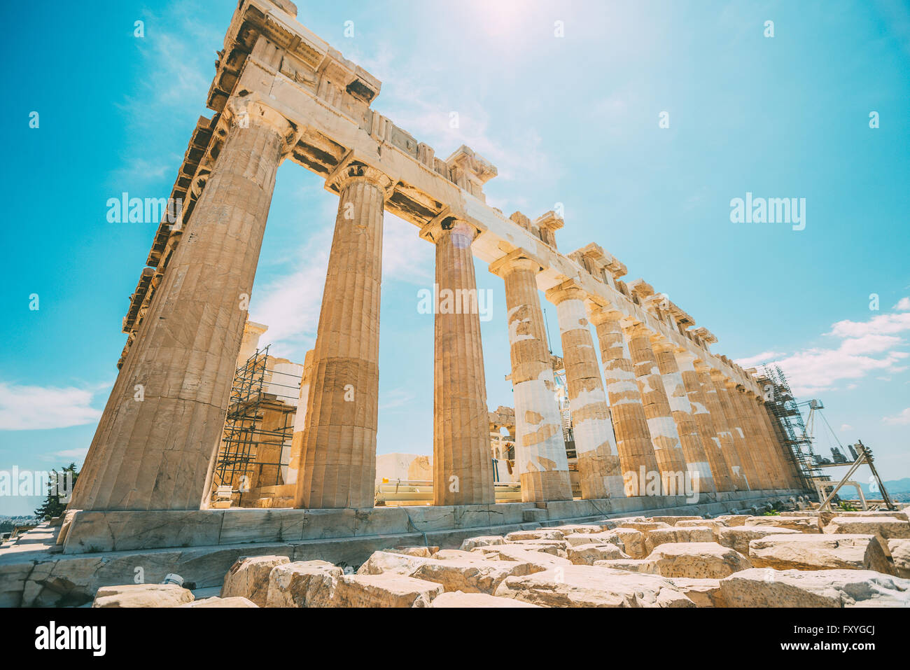 Ruins of Parthenon temple of goddess Athena in Acropolis, Athens ...