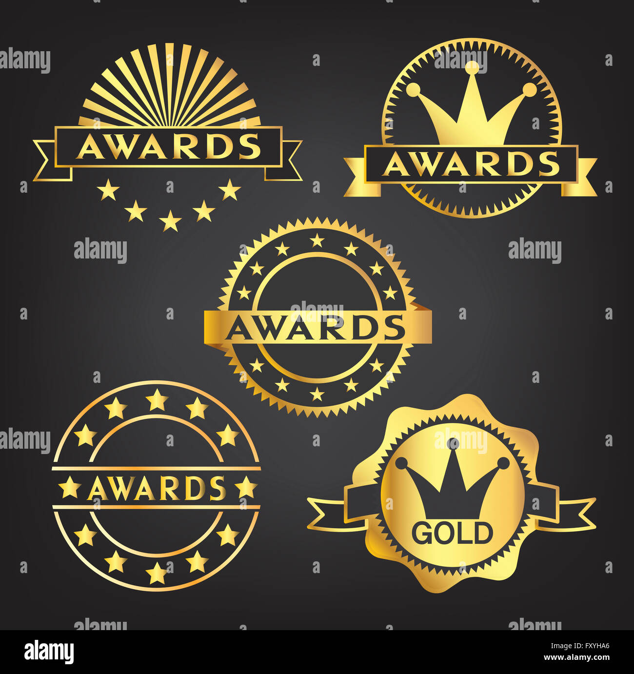 Various emblems in gold representing awards Stock Photo - Alamy
