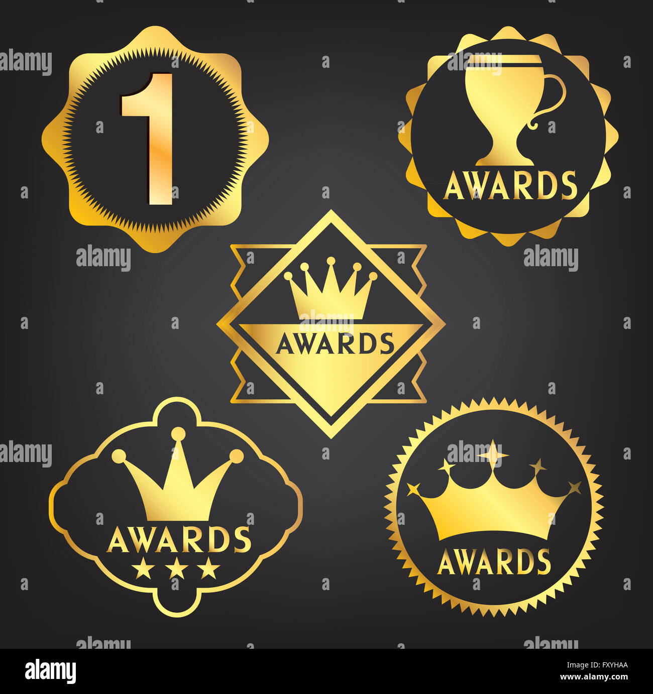 Various emblems in gold representing awards Stock Photo - Alamy