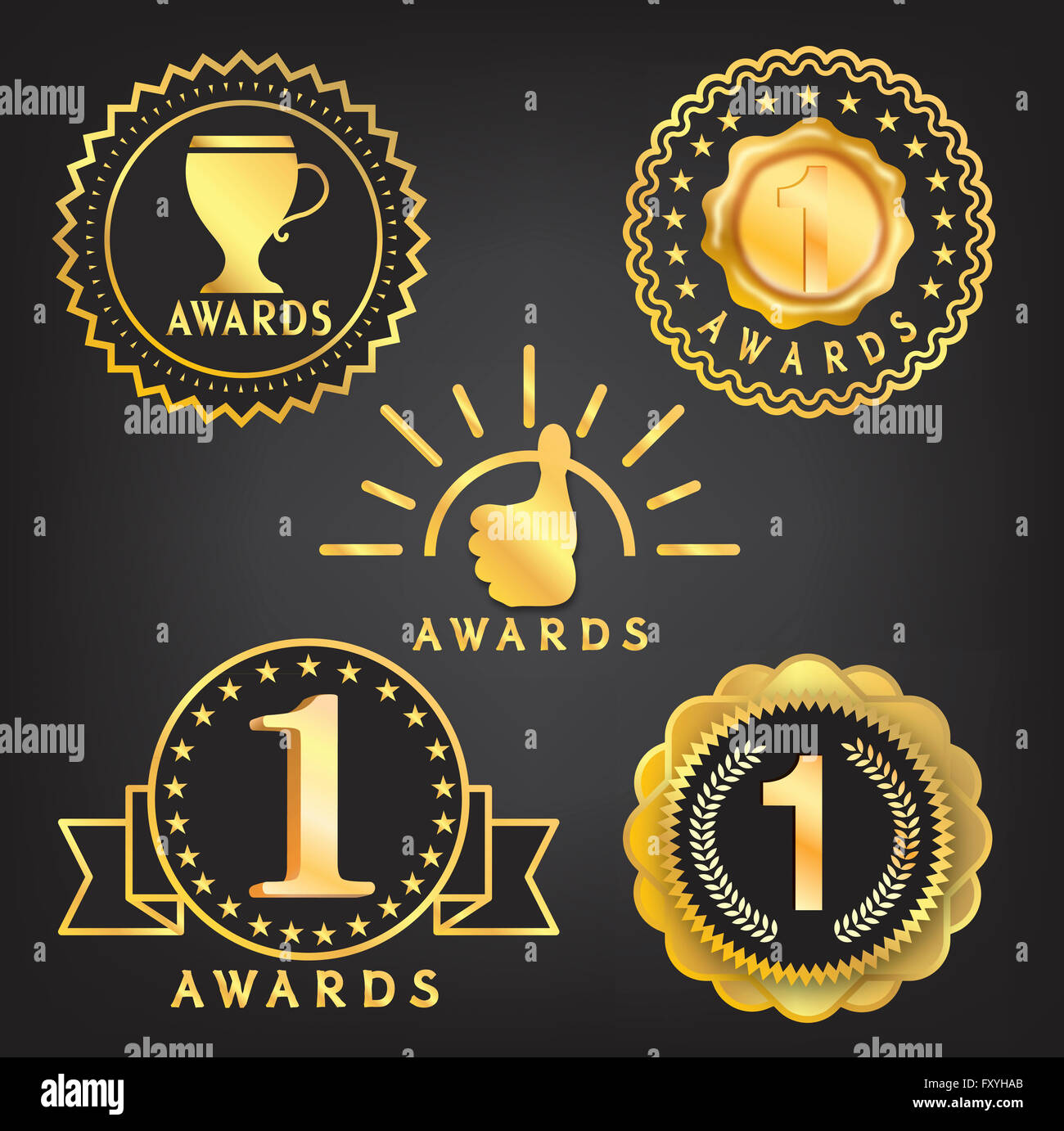 Various emblems in gold representing awards Stock Photo - Alamy