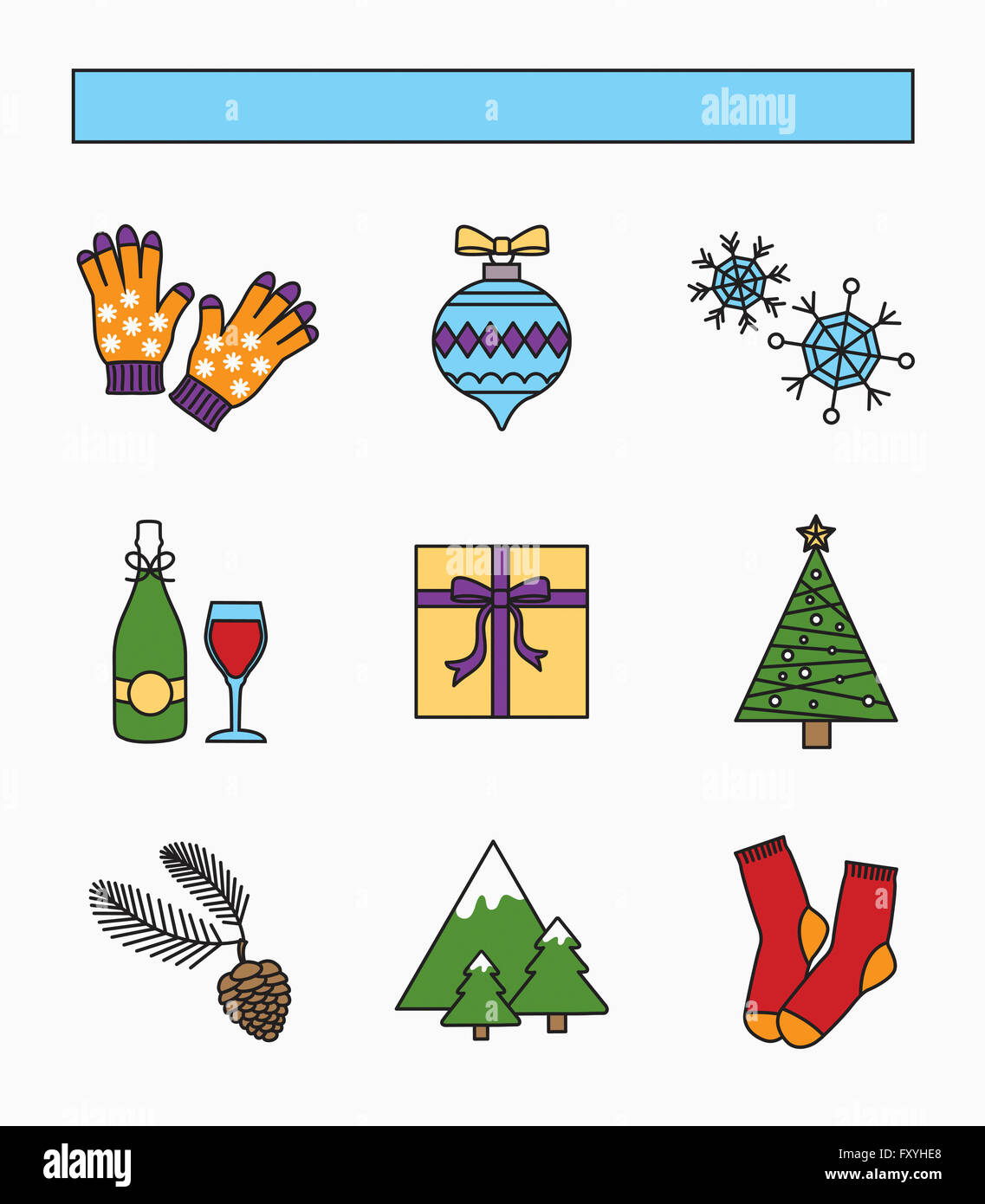 Various icons representing Christmas and winter in illustration Stock ...