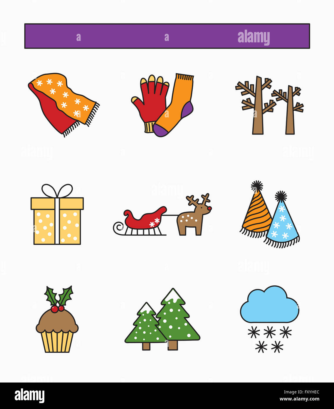Various icons representing Christmas and winter in illustration Stock ...