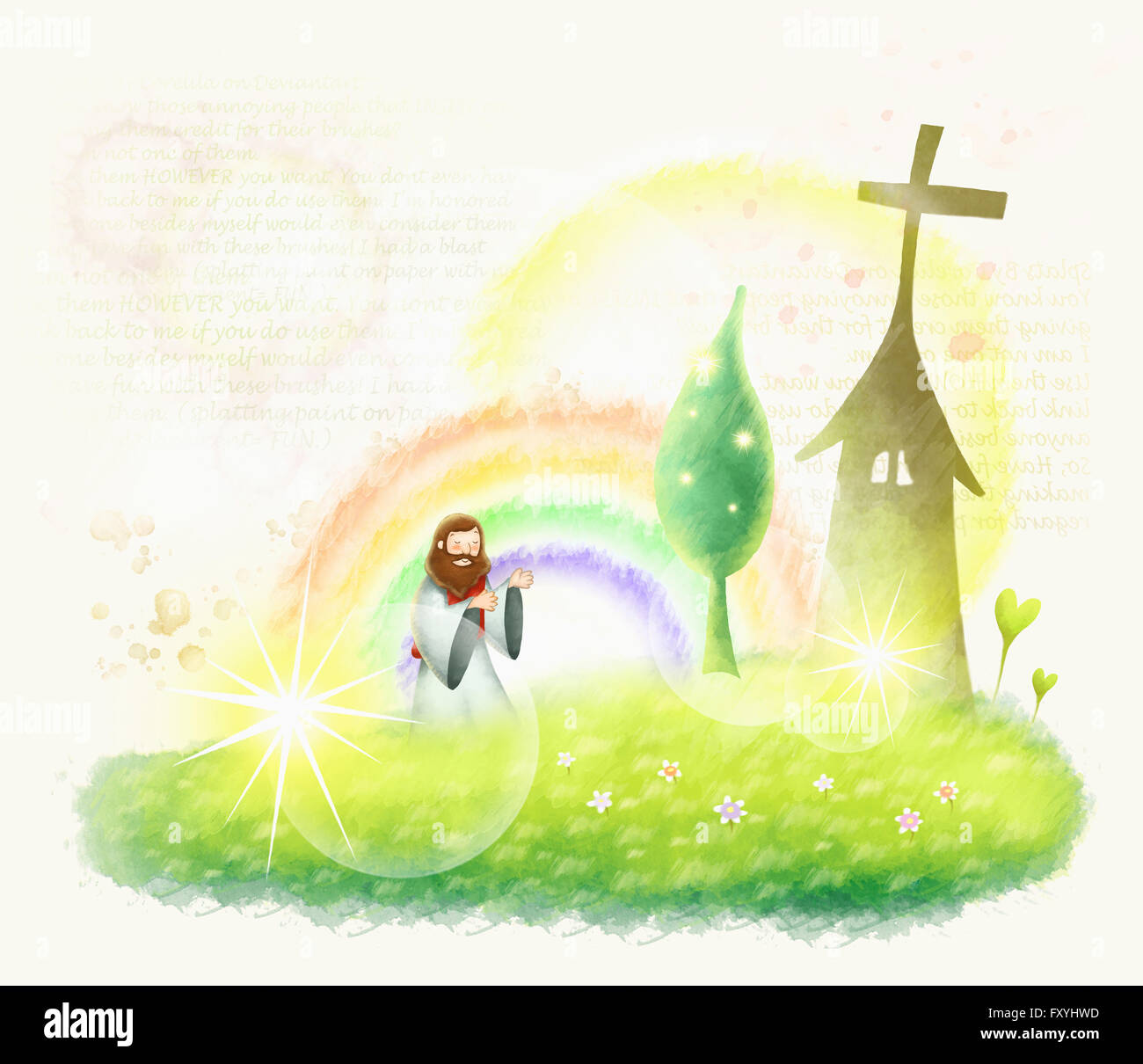 Christianity with Jesus and a church Stock Photo - Alamy