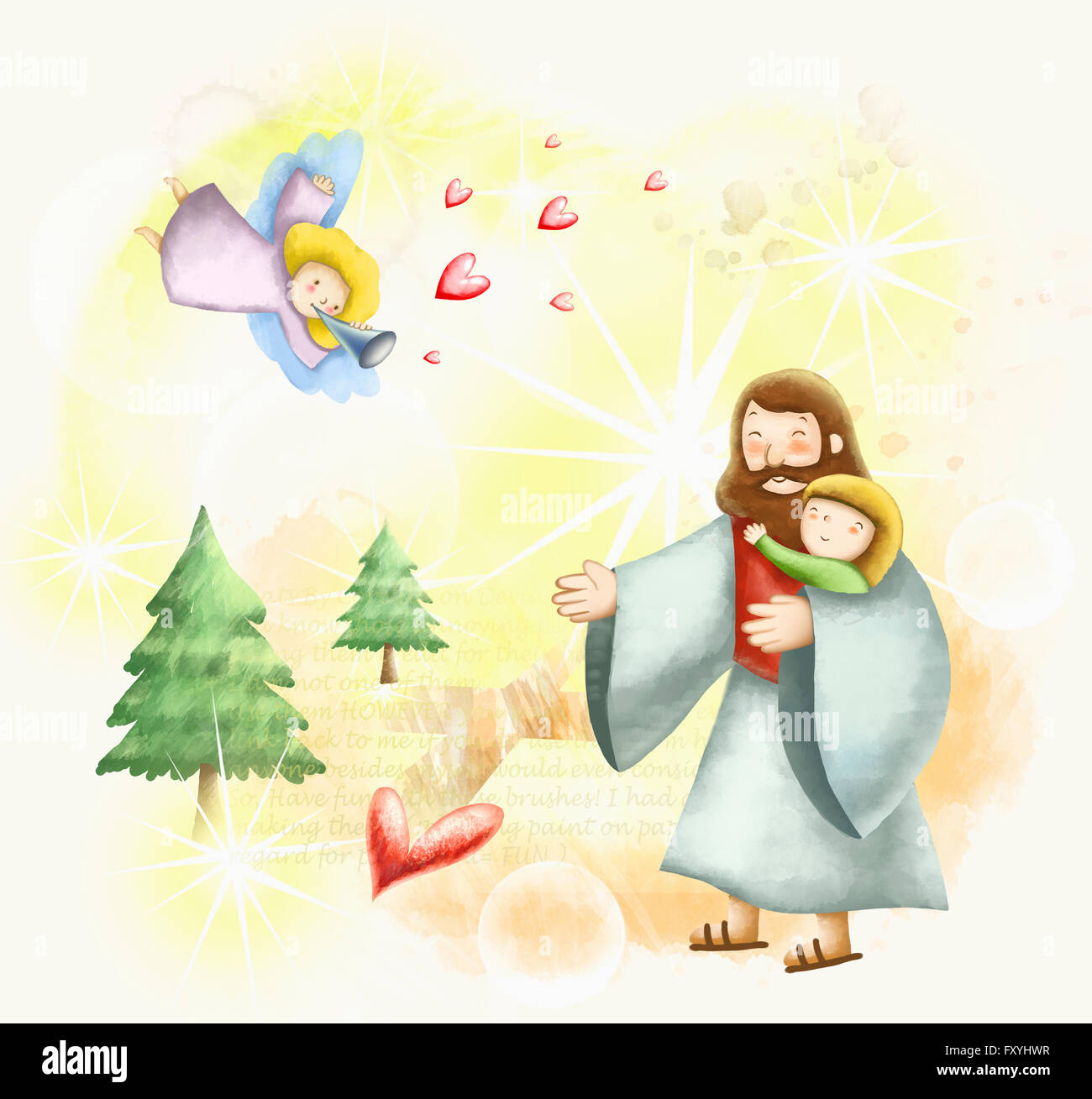 Smiling Jesus hugging a child Stock Photo - Alamy