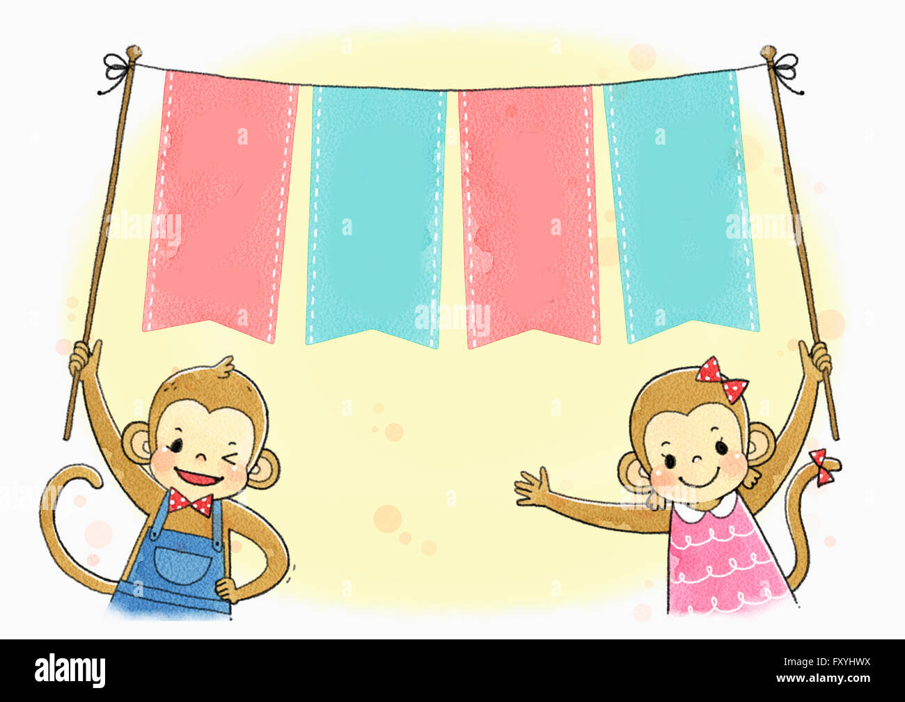 Two monkeys with banners Stock Photo - Alamy