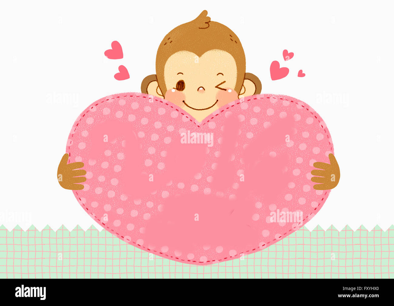 One winking monkey holding a big heart Stock Photo - Alamy