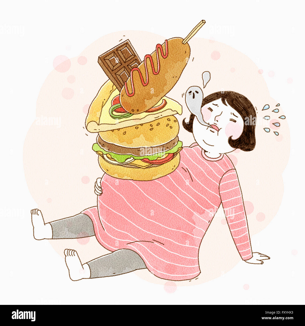 Fat woman breathing heavily with fast food Stock Photo - Alamy