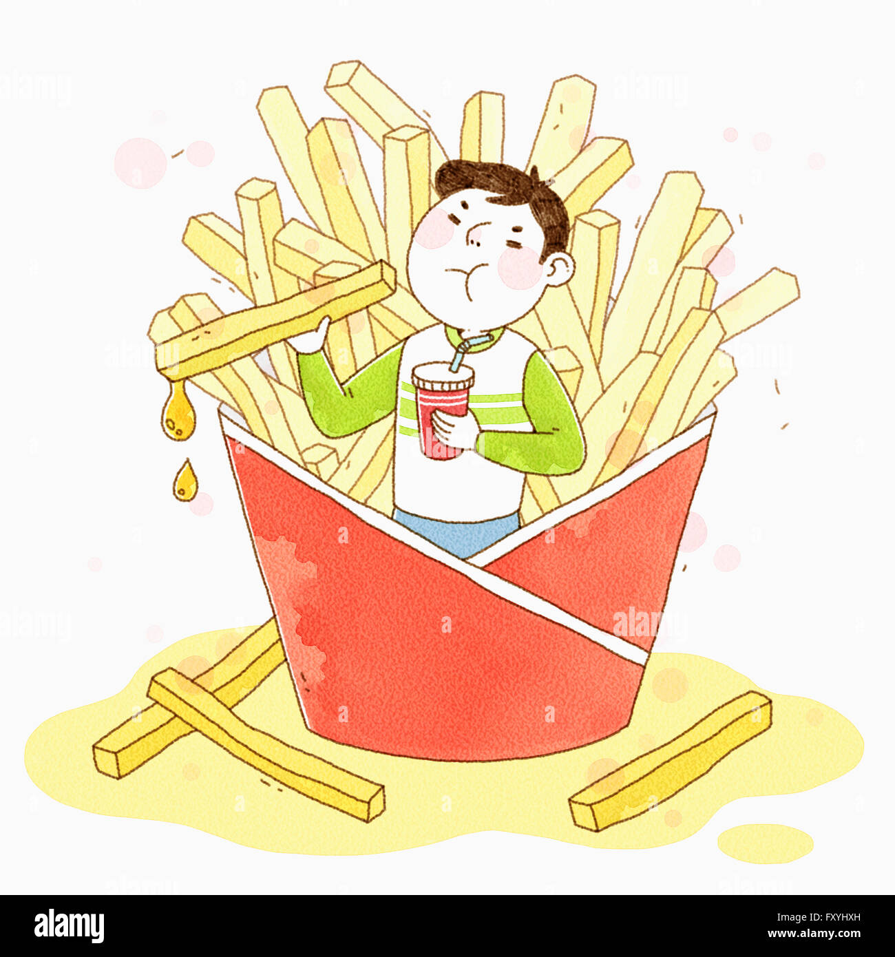 Man holding and eating french fries and coke Stock Photo - Alamy
