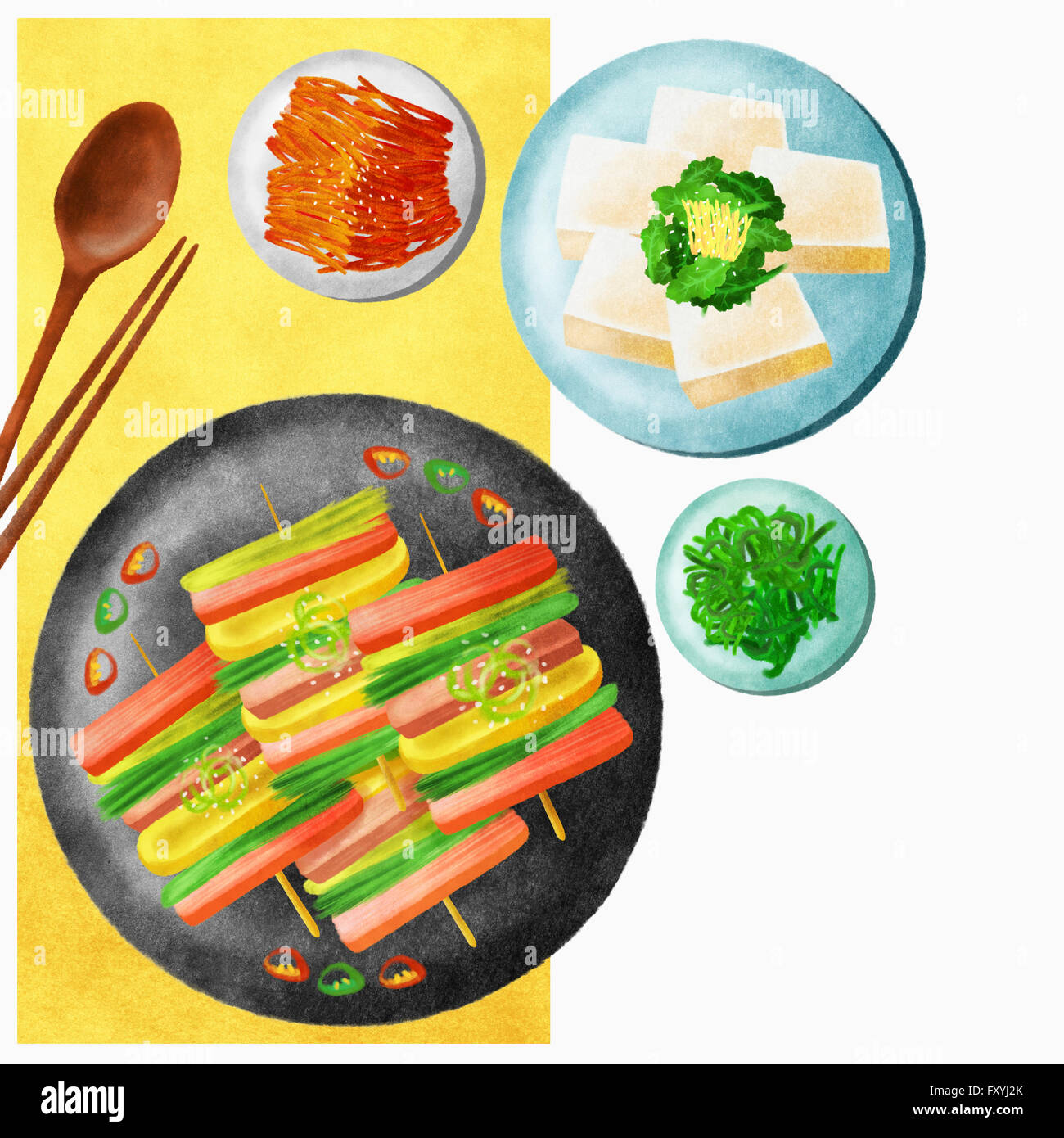 Sanjeok, Korean kebab with tofu and side dishes Stock Photo - Alamy