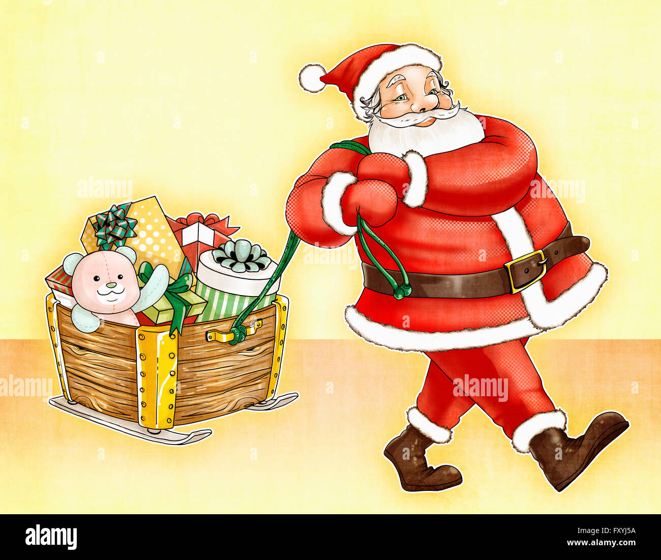 Santa pulling a sled full of presents Stock Photo - Alamy