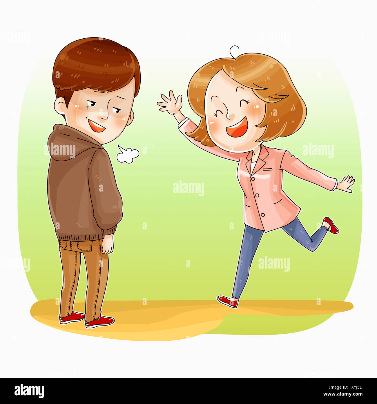 Man feeling sorry and woman smiling at him Stock Photo - Alamy