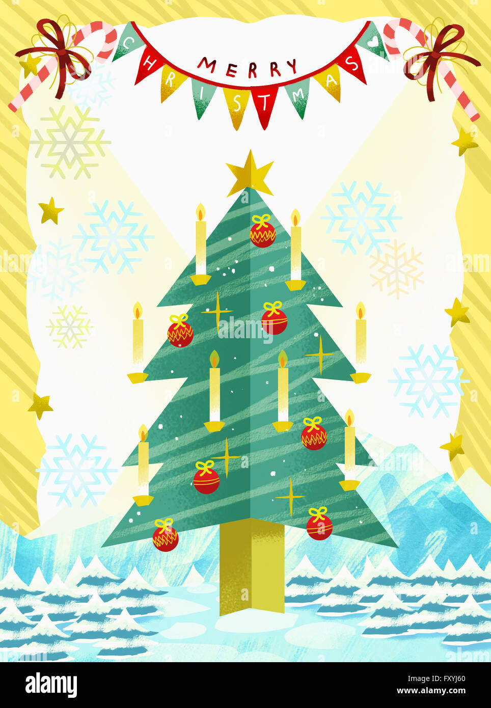 Background of winter with Christmas tree Stock Photo - Alamy