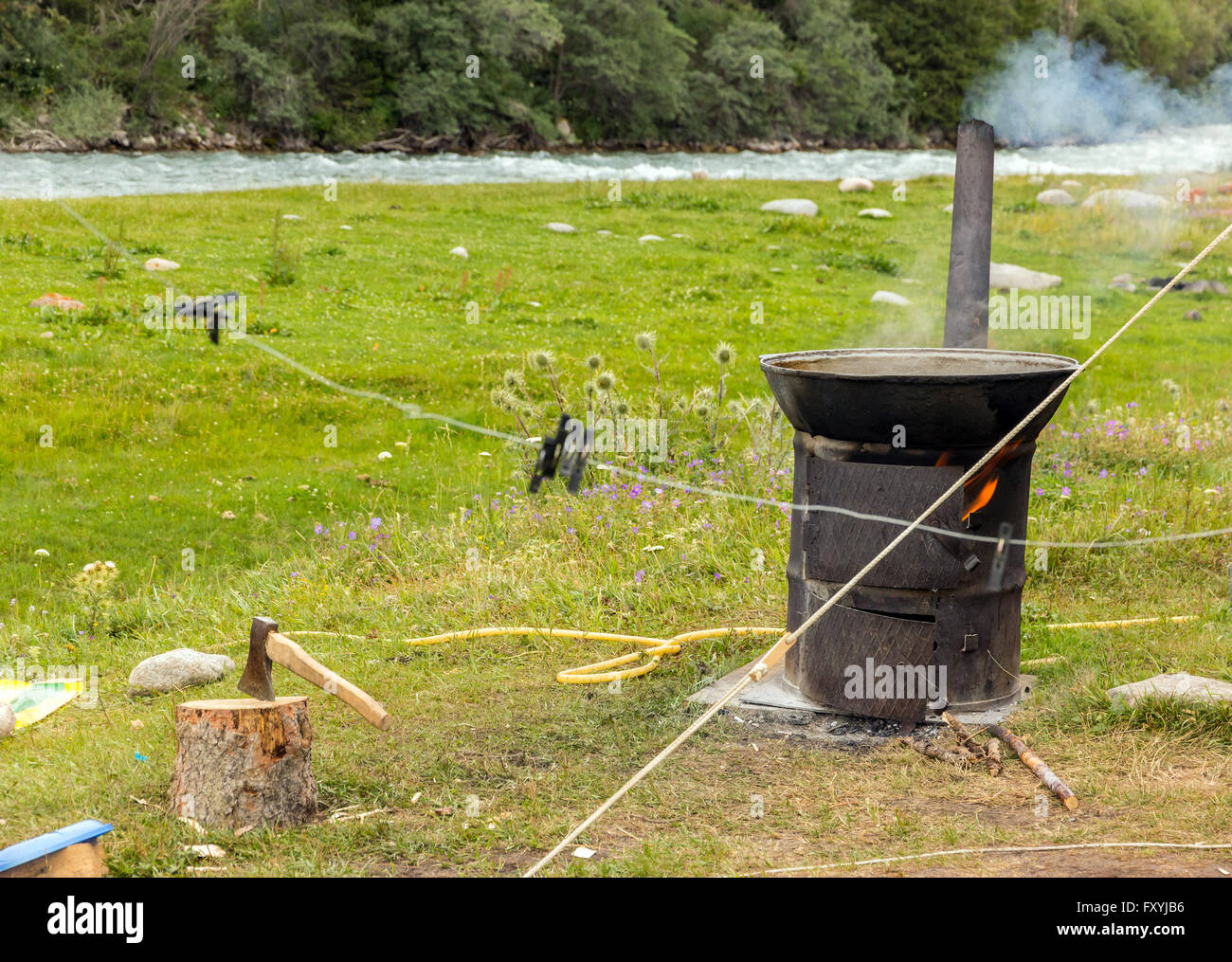Expedition Campsite and Cooking Place with Iron Oven Stock Photo - Alamy