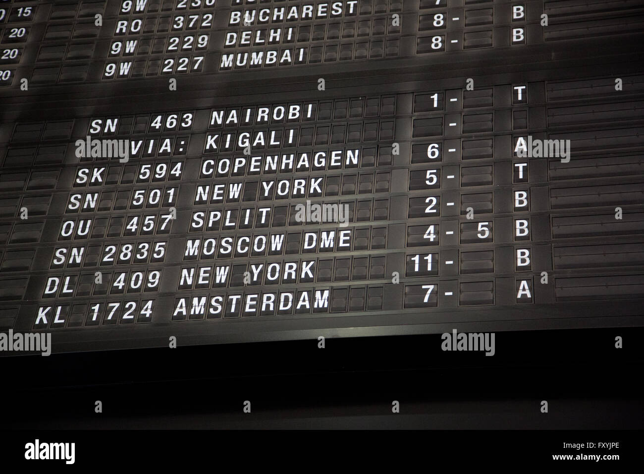Airport departure board in terminal with flight information Stock Photo ...