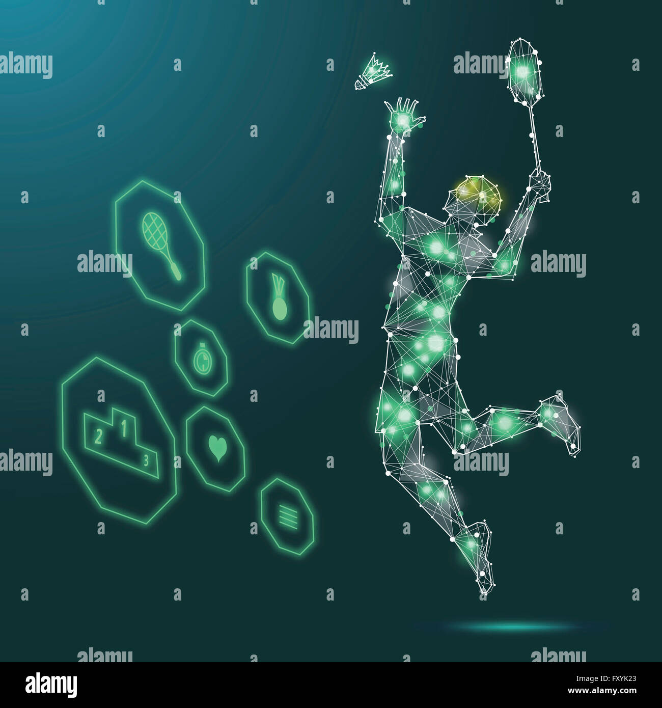 Polygon abstract illustration of a badminton player with the effect of ...