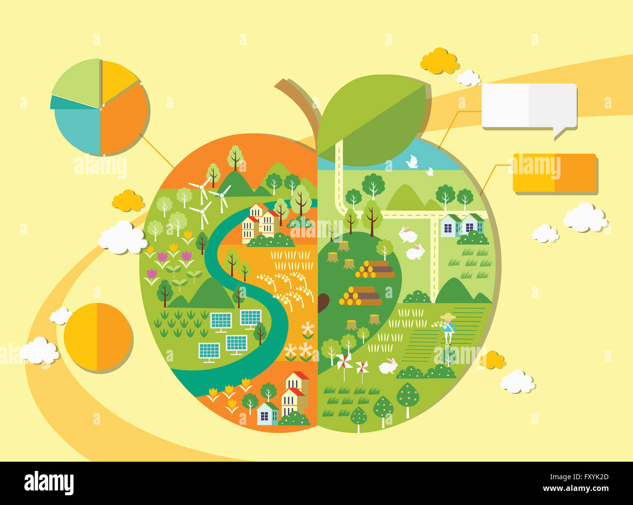 Imaginary illustration in apple shape representing alternative energy ...