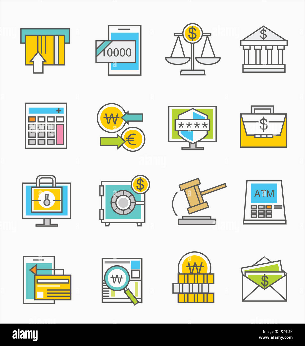 Various icons related to finance and banking Stock Photo - Alamy