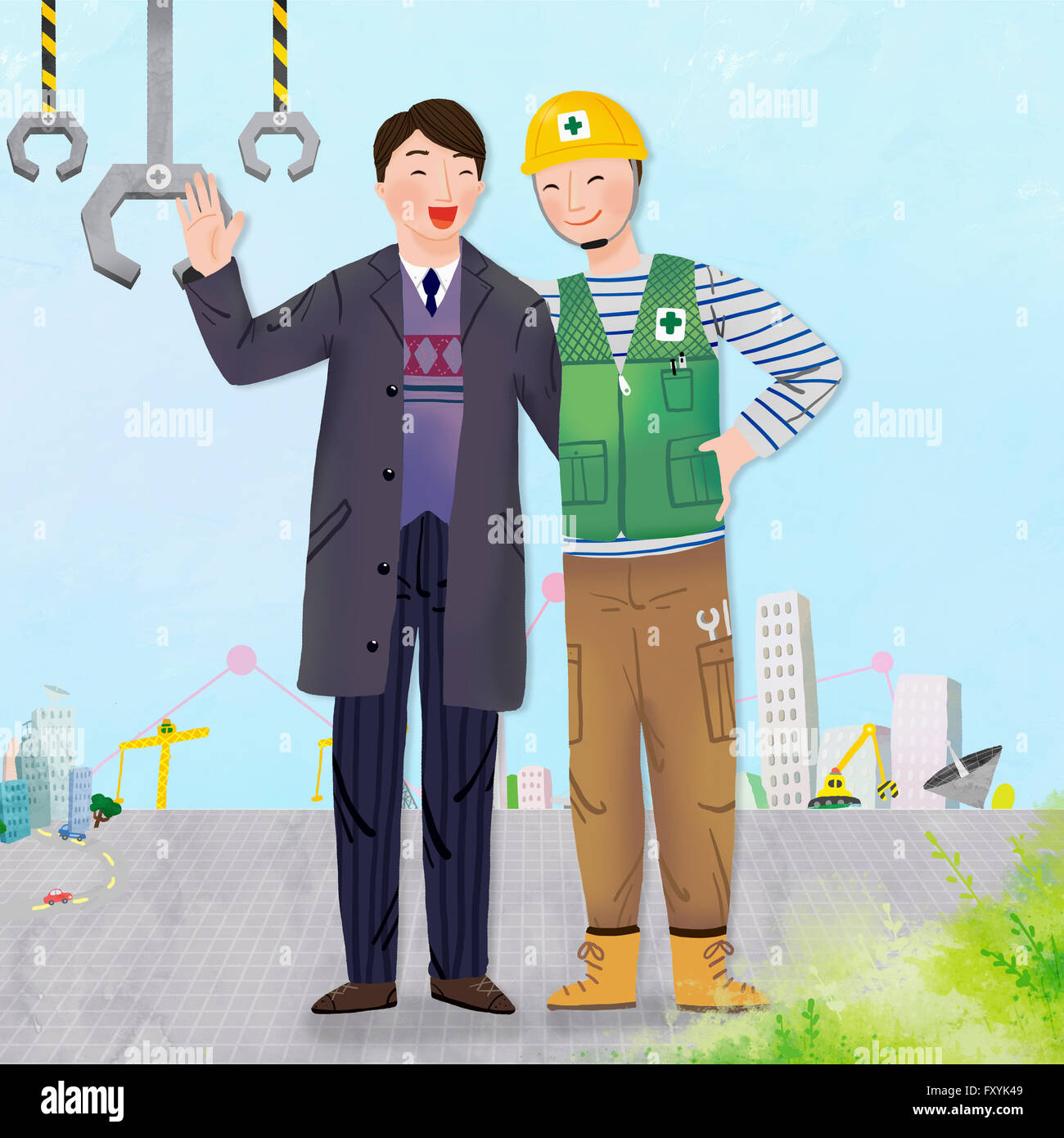 Painting illustration representing good relationship between an employer and an employee in ...