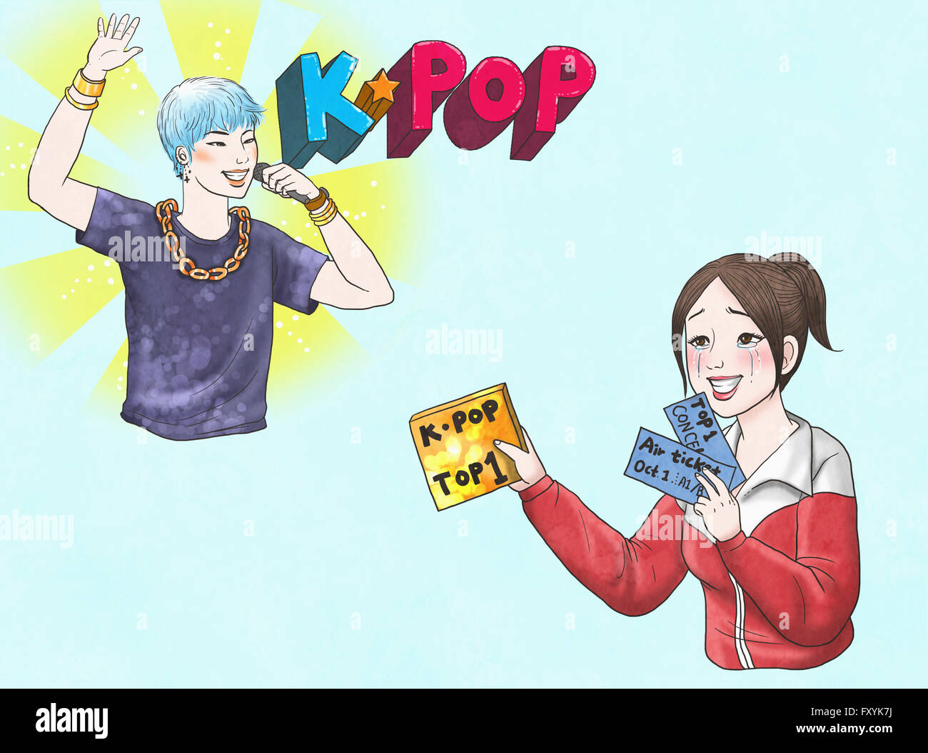 K-pop star and his fan in illustration Stock Photo - Alamy