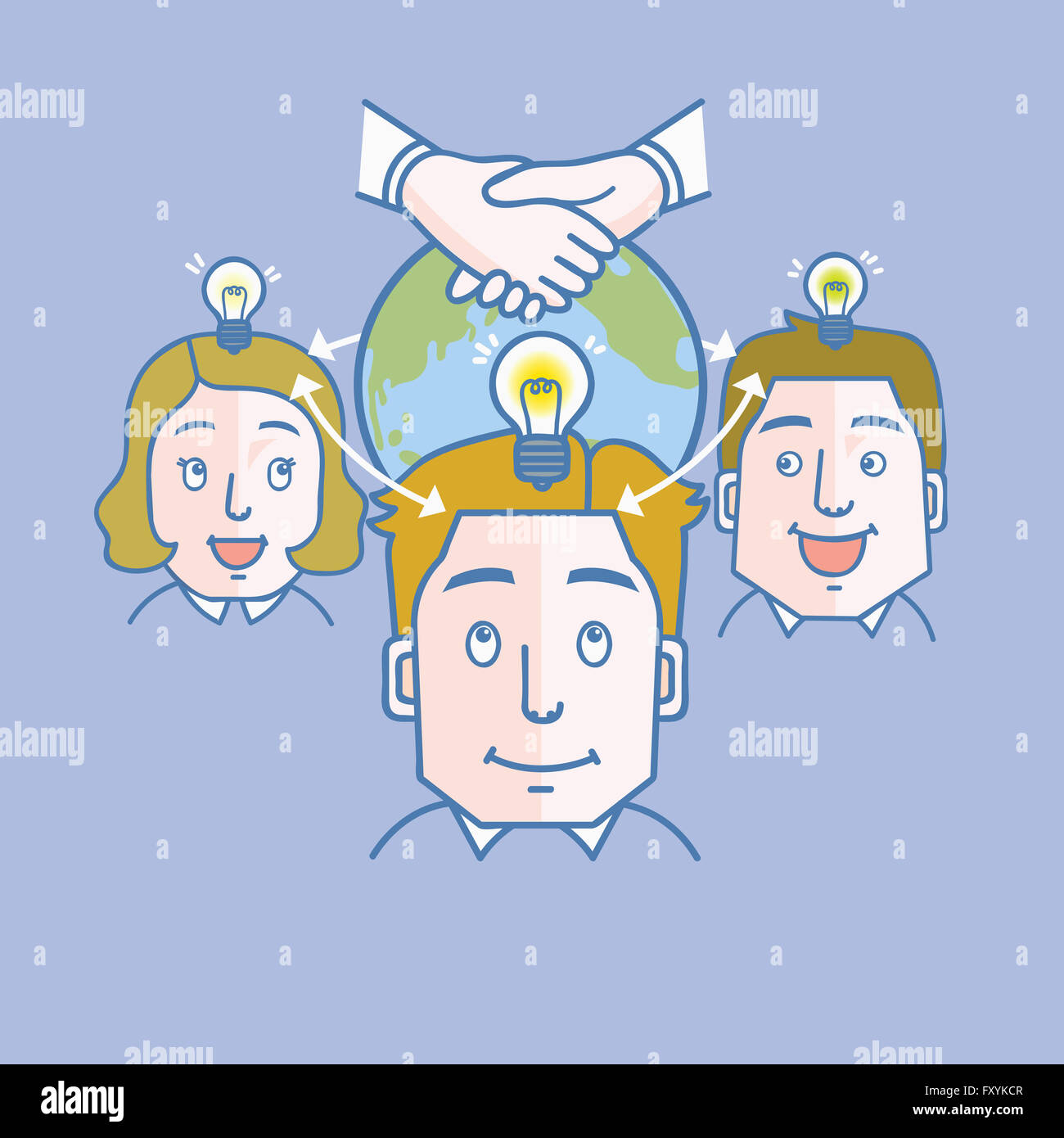 Illustration with images of three people connected via network ...