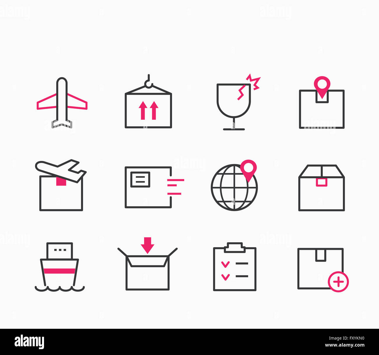 Various icons related to international parcel Stock Photo - Alamy