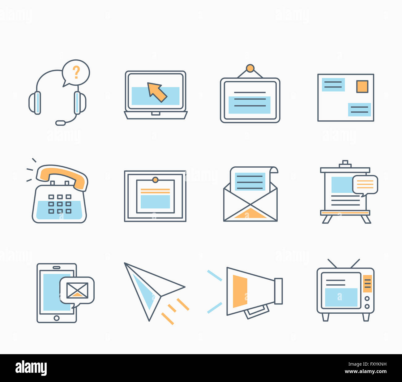 Various icons related to communication Stock Photo - Alamy