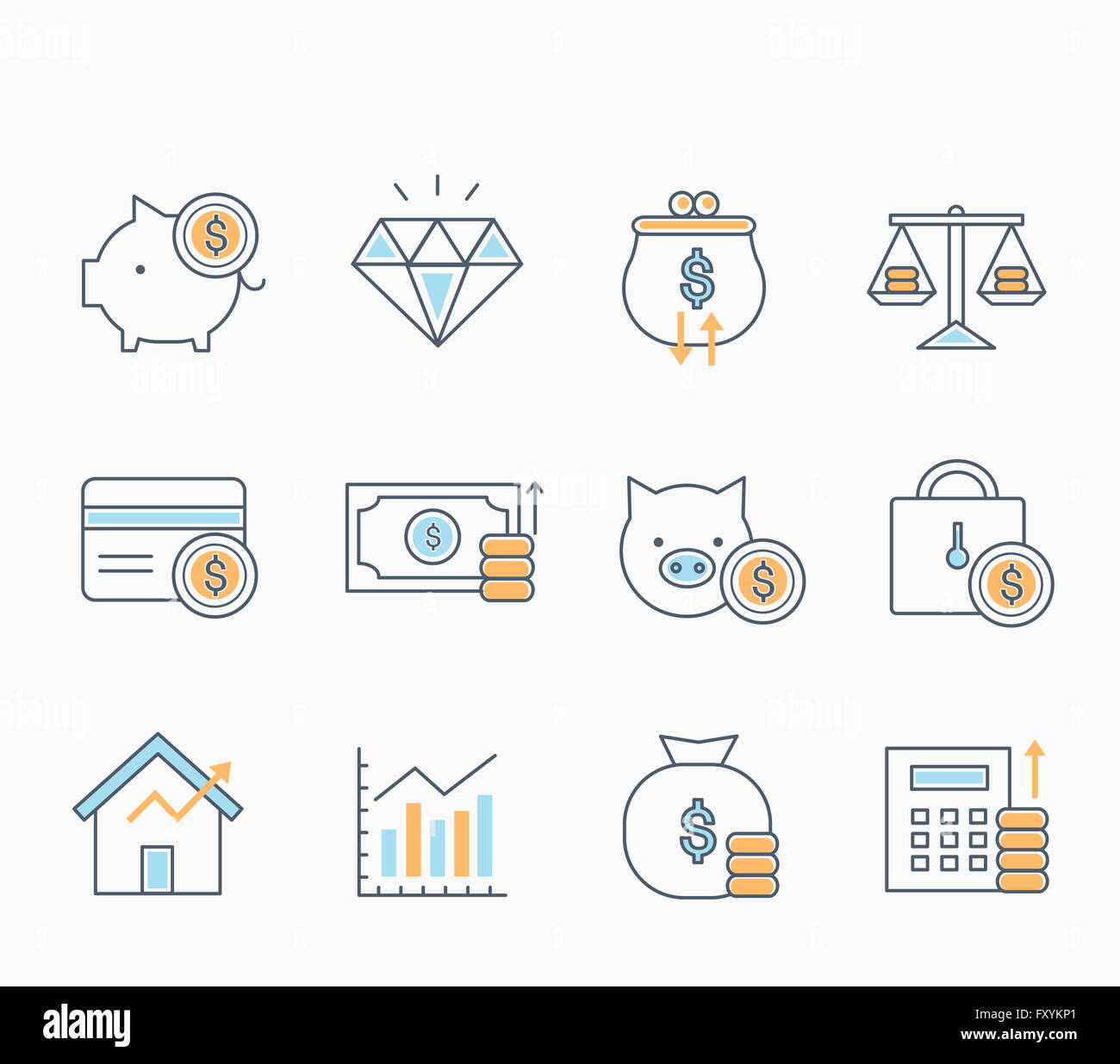 Various icons related to finance Stock Photo - Alamy