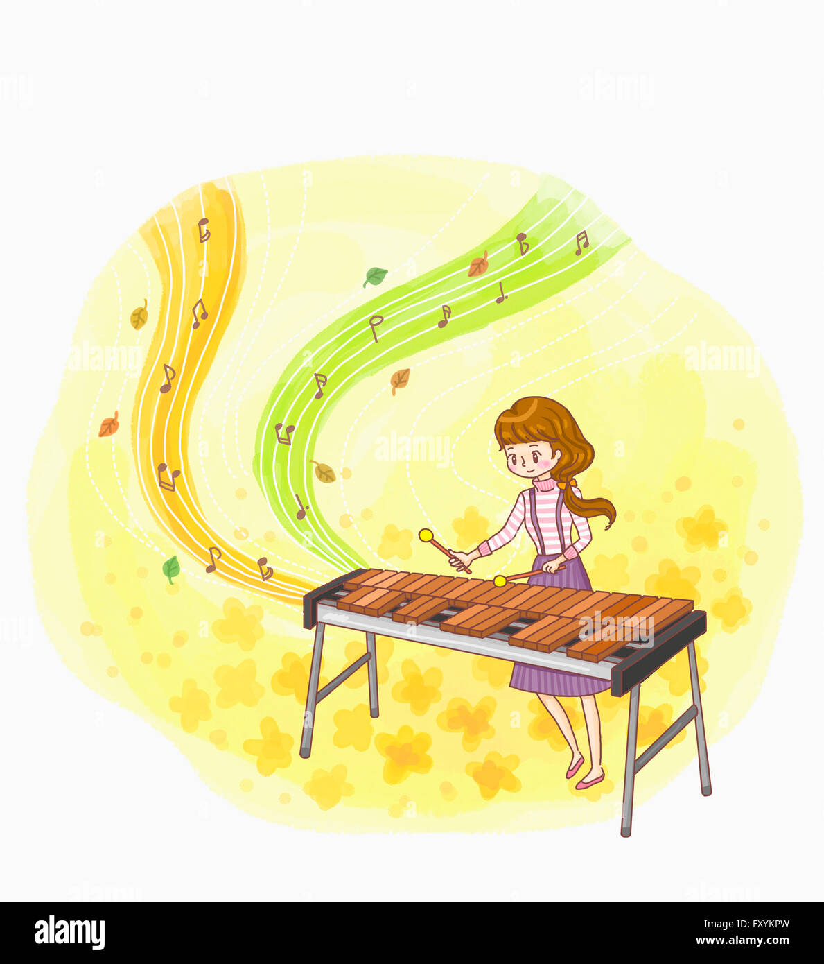 Woman playing the xylophone in illustration Stock Photo - Alamy