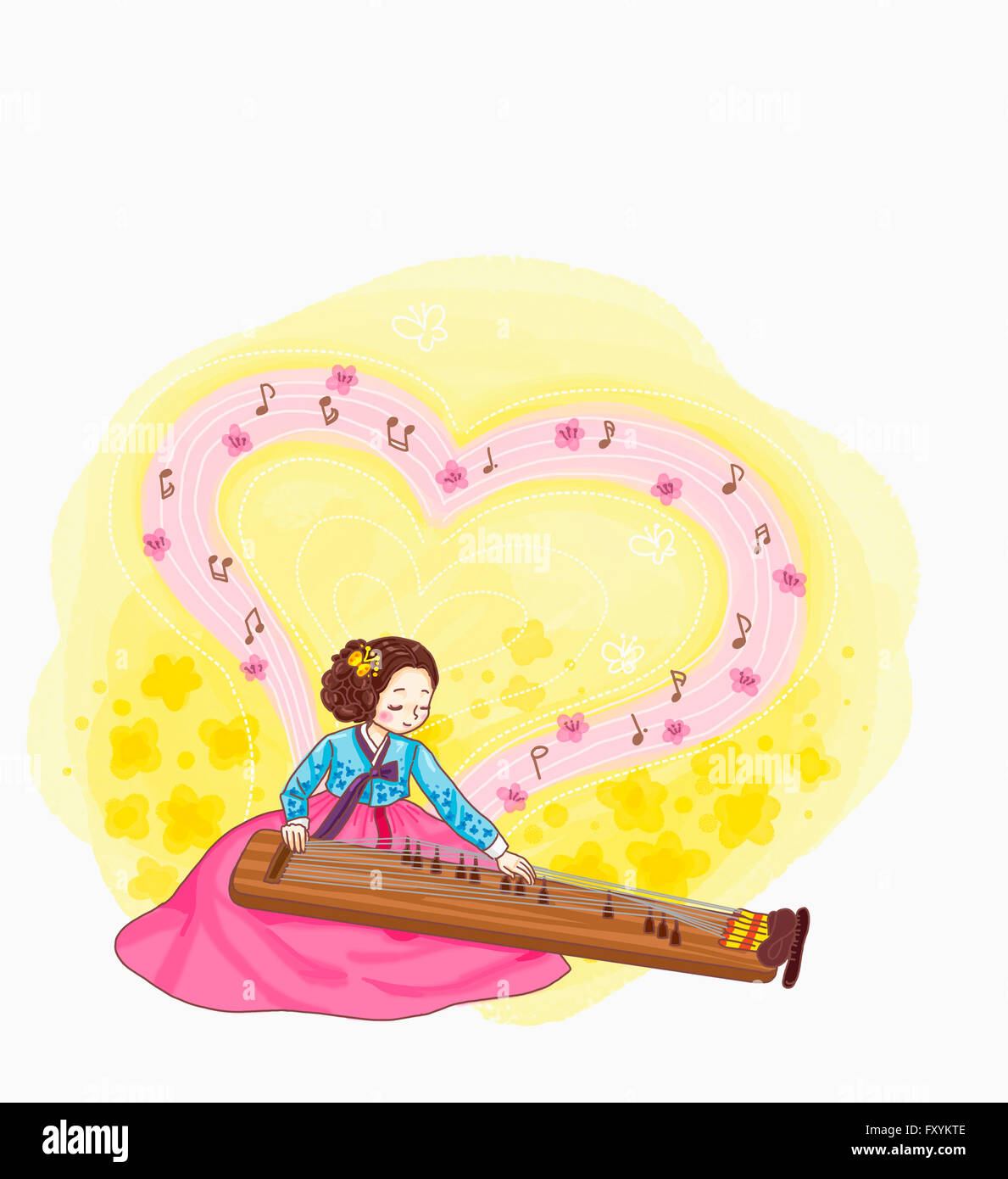 Korean woman playing traditional music instrument hi-res stock ...