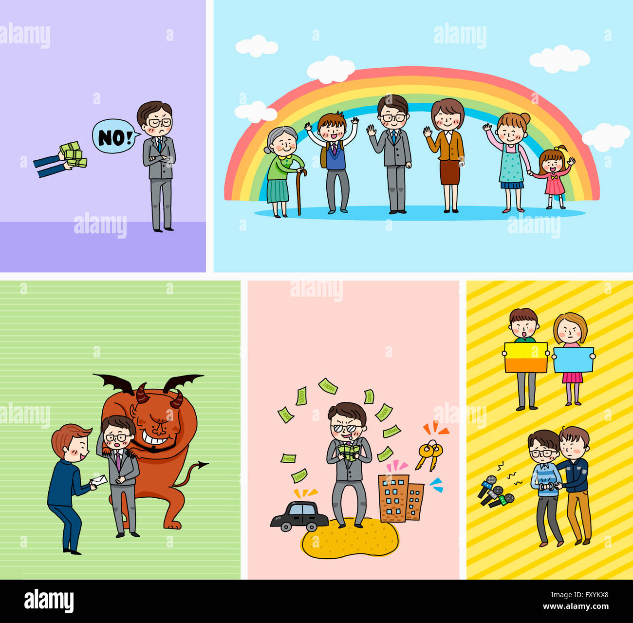 Various illustration with words related to corruption Stock Photo - Alamy