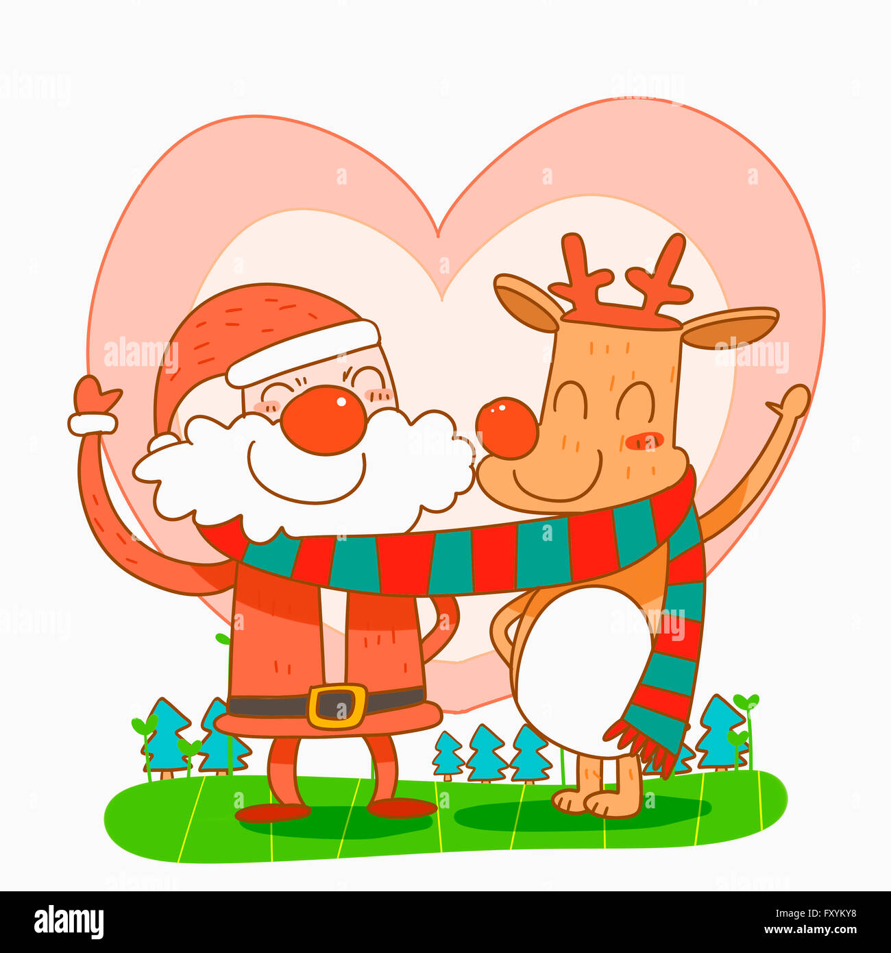 Santa and Rudolph in illlustration Stock Photo - Alamy