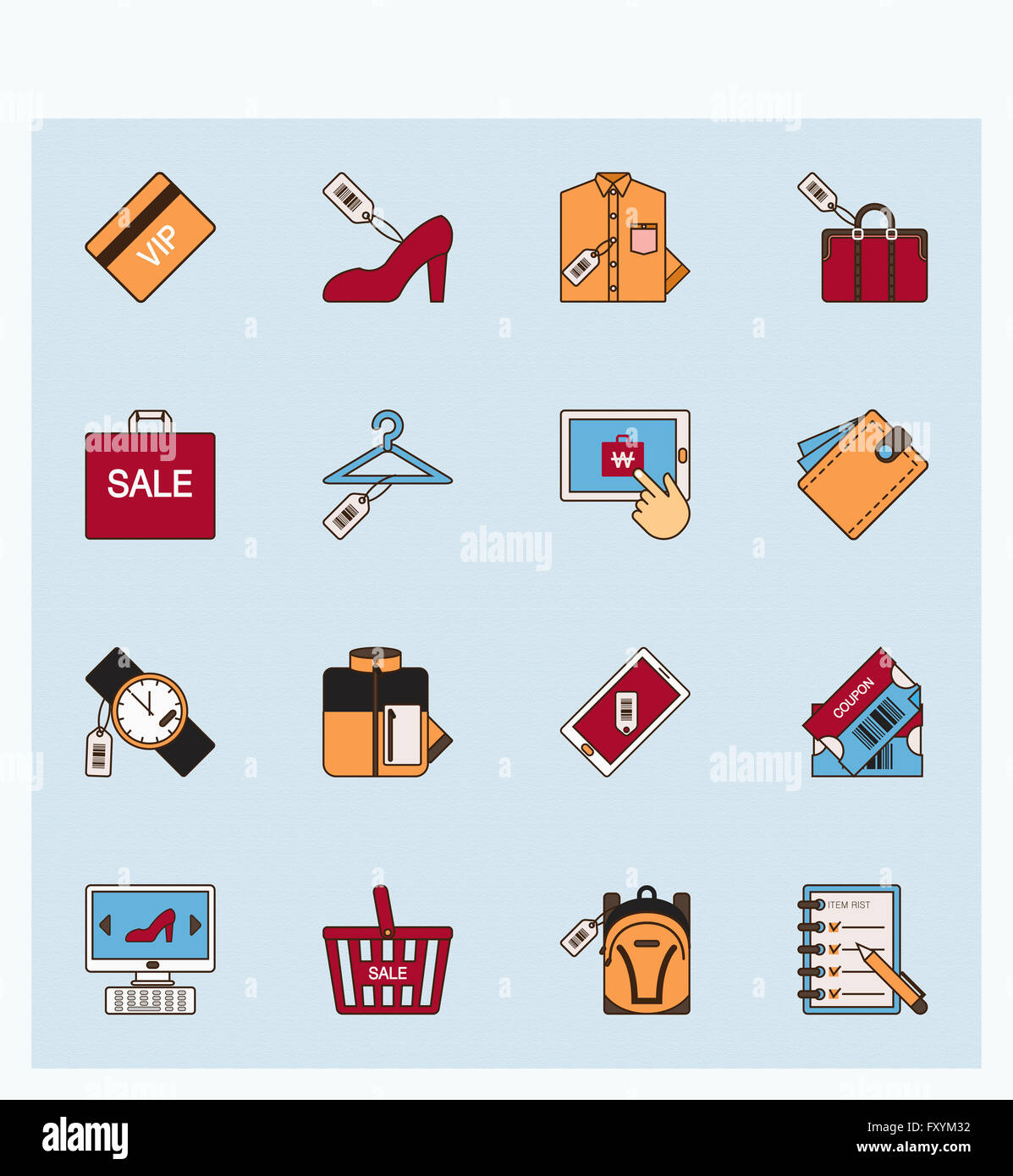 Various icons related to shopping Stock Photo - Alamy
