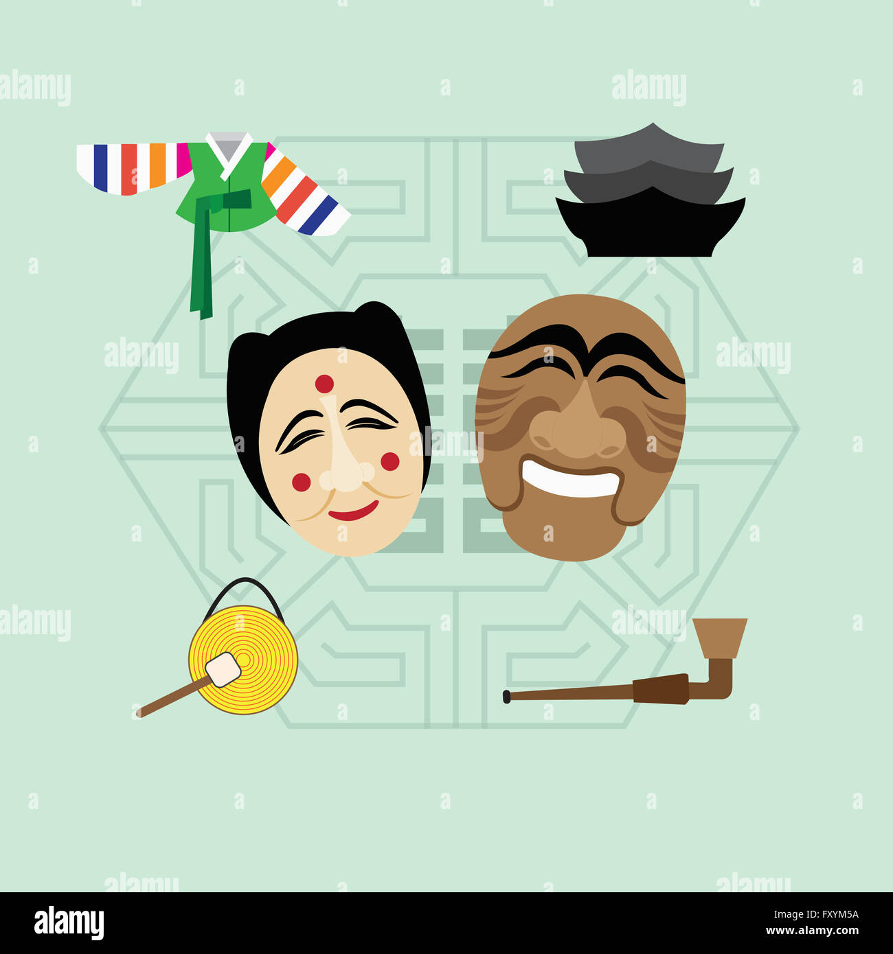 Korean traditional masks for performance in illustration Stock Photo ...