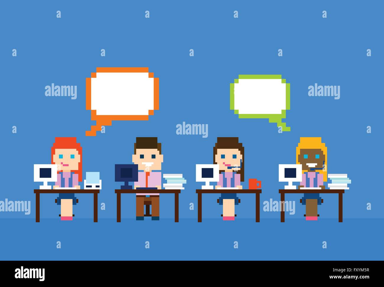 Team Work Computer, Man Woman Call Center Operators Customer Support ...