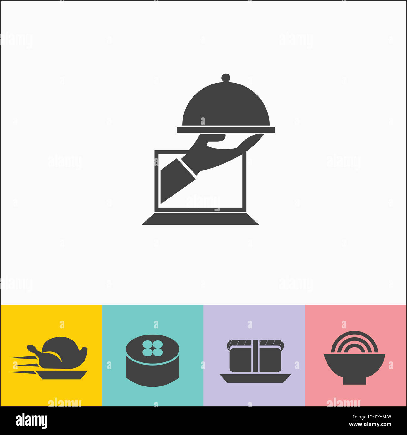 Various icons and image related to food business Stock Photo - Alamy