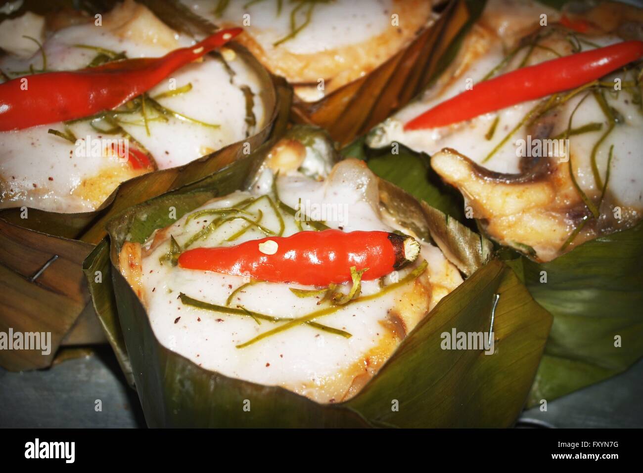 thai food steamed fish curry custard Stock Photo Stock Photo - Alamy