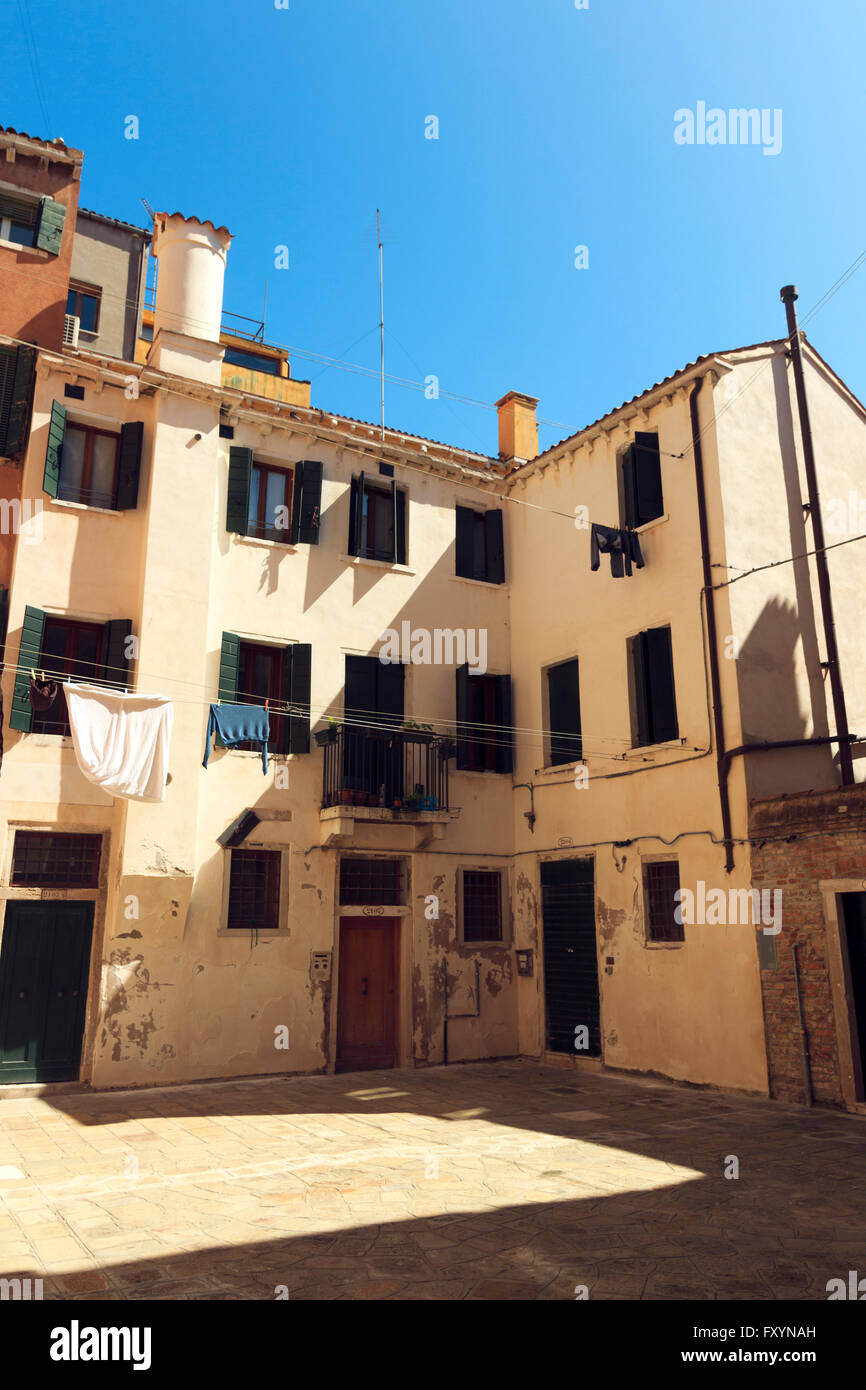 outdoor view of traditional Italian small courtyard. medieval ...