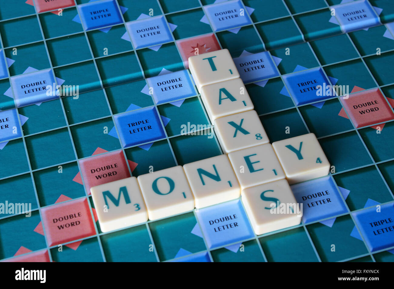 A Scrabble board with words about money Stock Photo - Alamy
