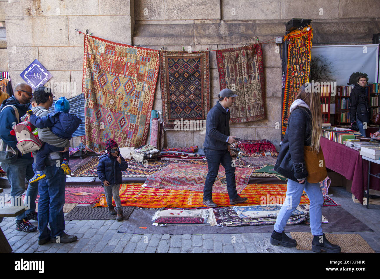 Outdoor flea market under the Manhattan Bridge in the DUMBO ...