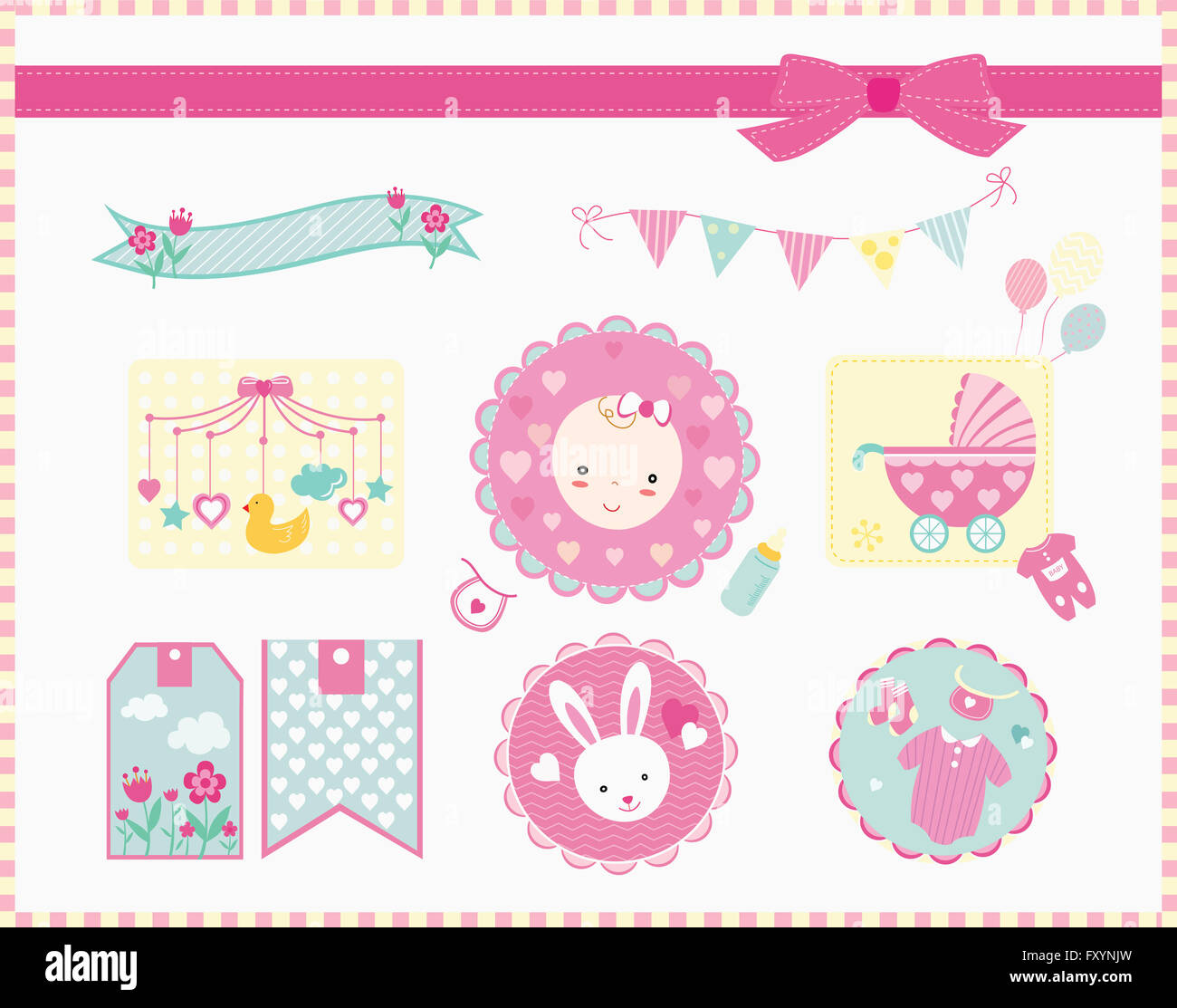 Various label design related to baby care supplies in illustration ...
