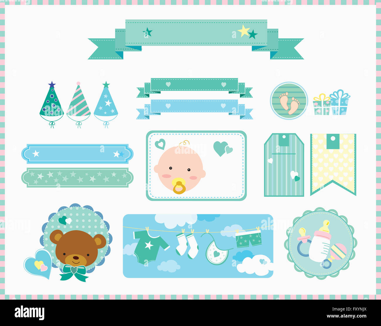Various label design related to baby supplies in illustration Stock ...
