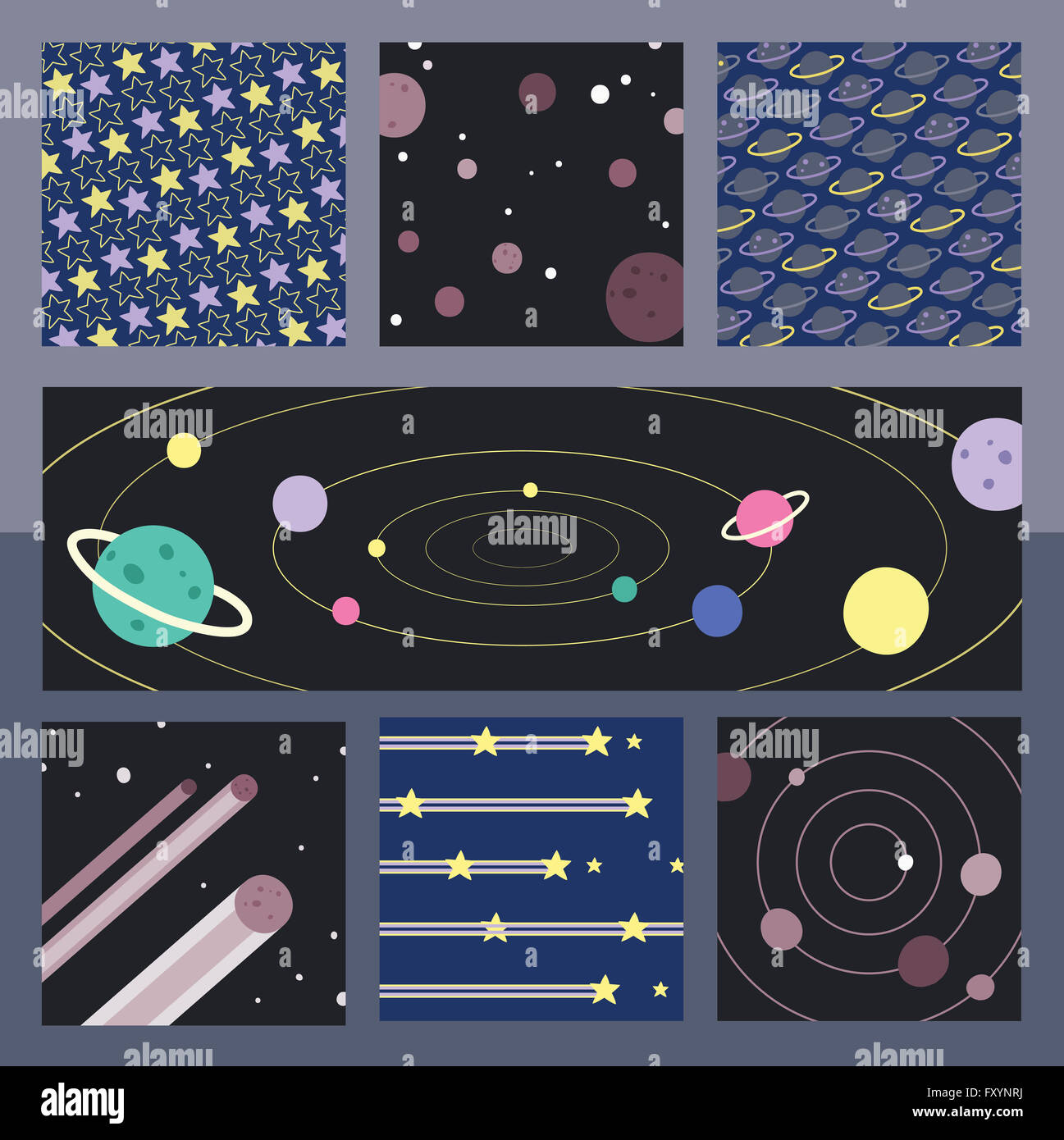 Various images and patterns related to space in illustration Stock ...