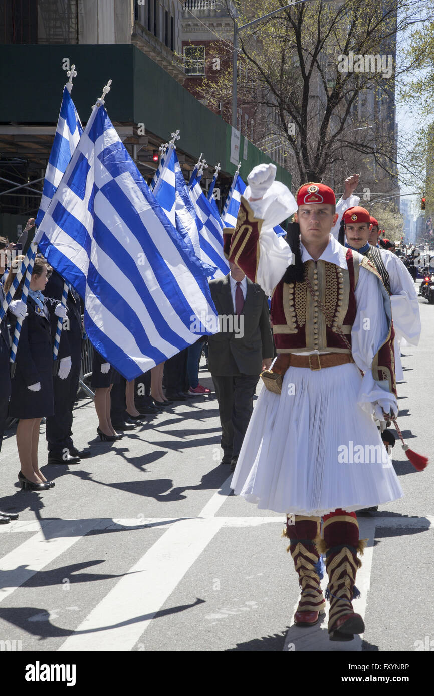 Greek Independence Day Parade, New York City. Greek soldiers march in ...