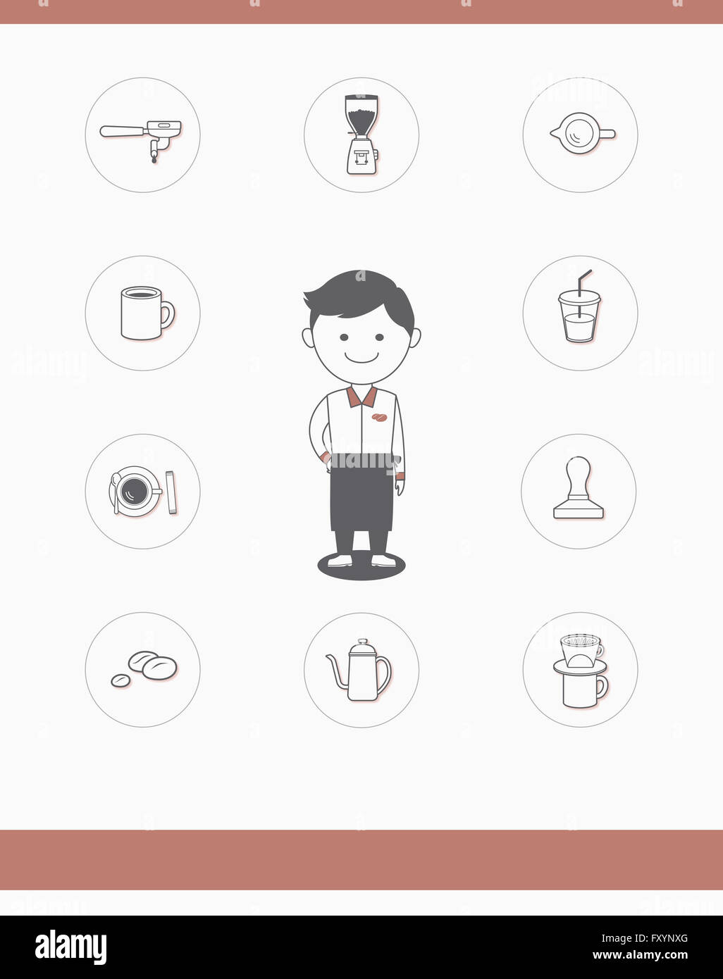 Barista and various icons related to the job Stock Photo - Alamy