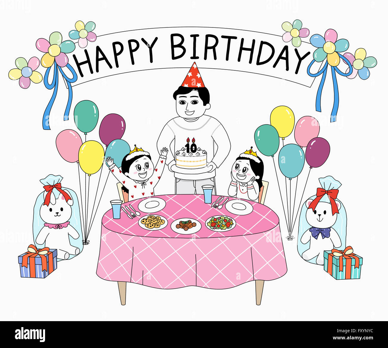 Birthday party image in illustration Stock Photo - Alamy