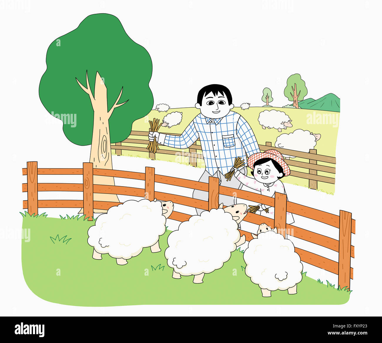 Father visiting a farm with her daughter representing fatherhood in ...