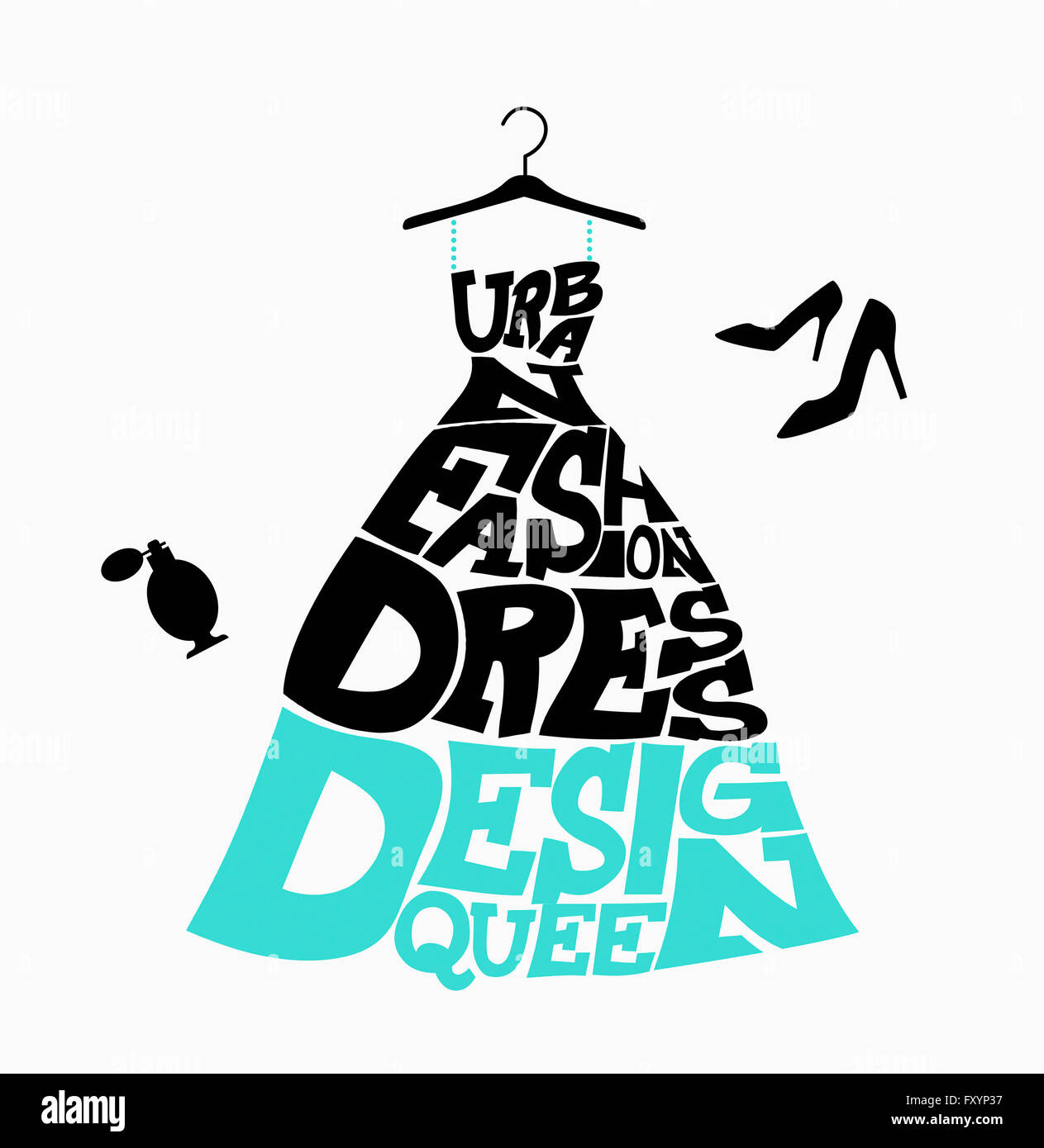 Dress shape image with lettering in typography representing fashion ...