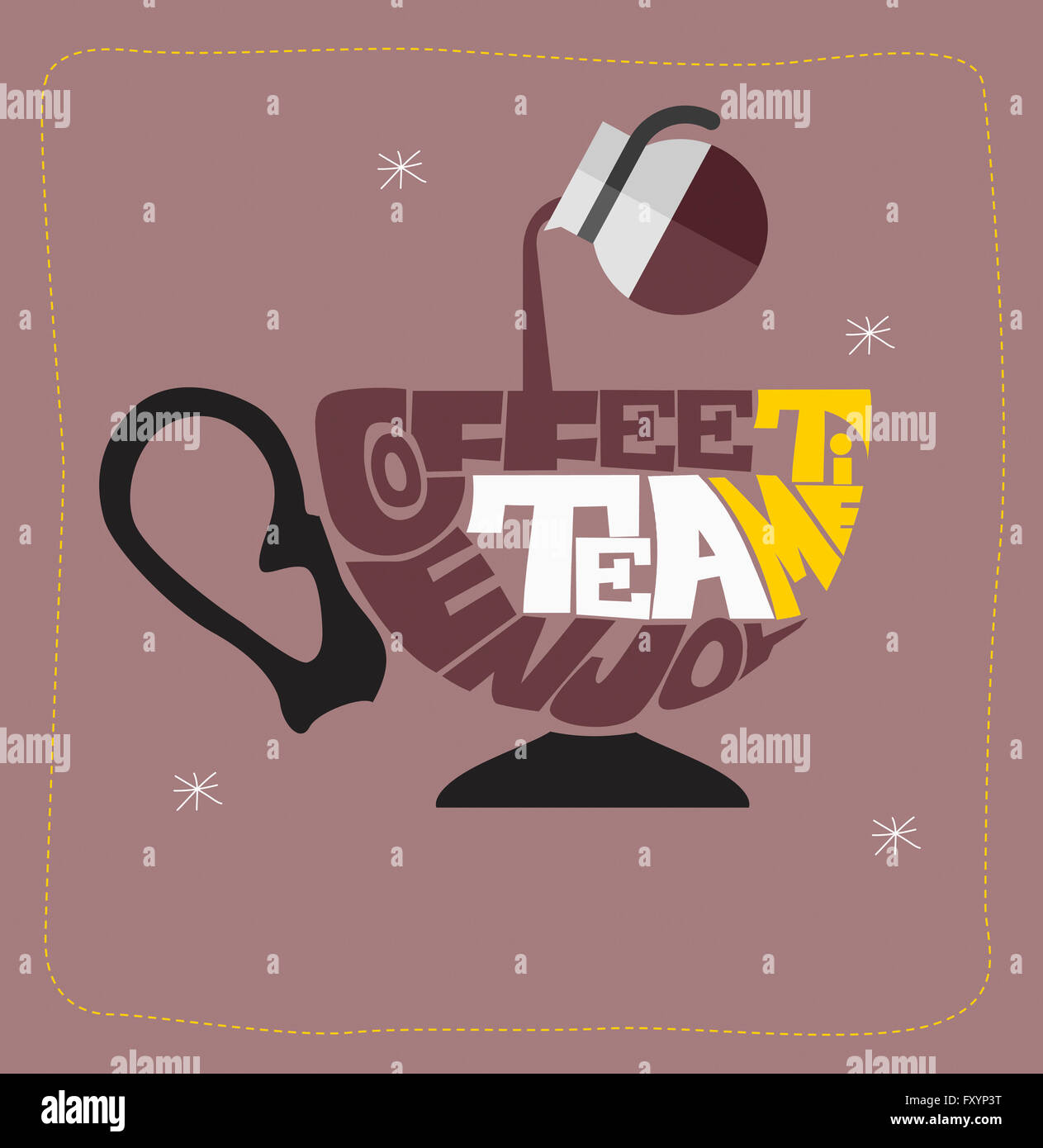 Tea cup shape in typography effect representing coffee and tea in ...